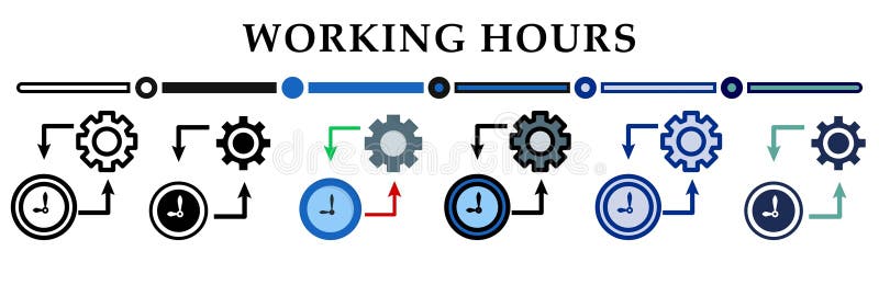Working Hours Icons Collection on Web Banner Design Stock Vector ...