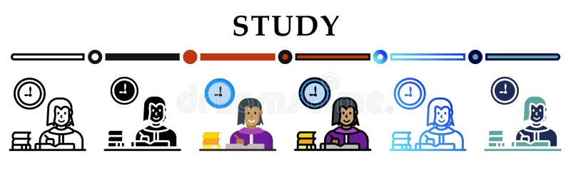 Study Icon. Various Style Icons on Web Banner with Flat, Solid Black ...