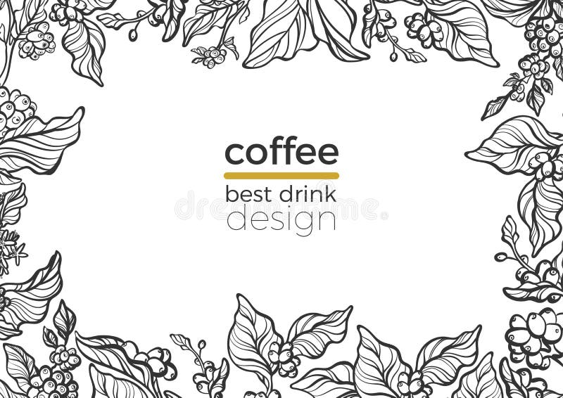 Template of Black Branch of Coffee Tree with Leaves and Coffee Beans ...