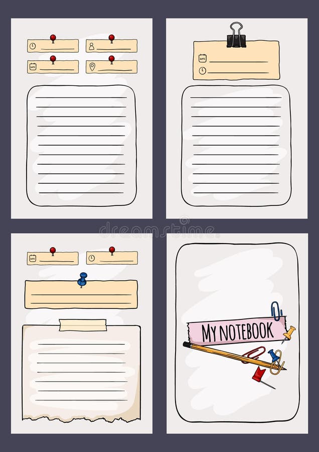 Template of Blank Pages of Notebook and Diary with Stationery and Torn ...