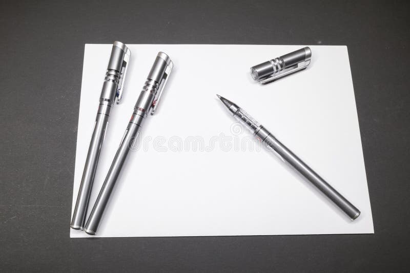 Template Blank Sheet of Paper and Three Colored Pens Stock Photo ...