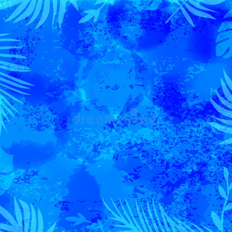Template Blue Illustration of Sea Bottom with Palm Leaves. Vector ...