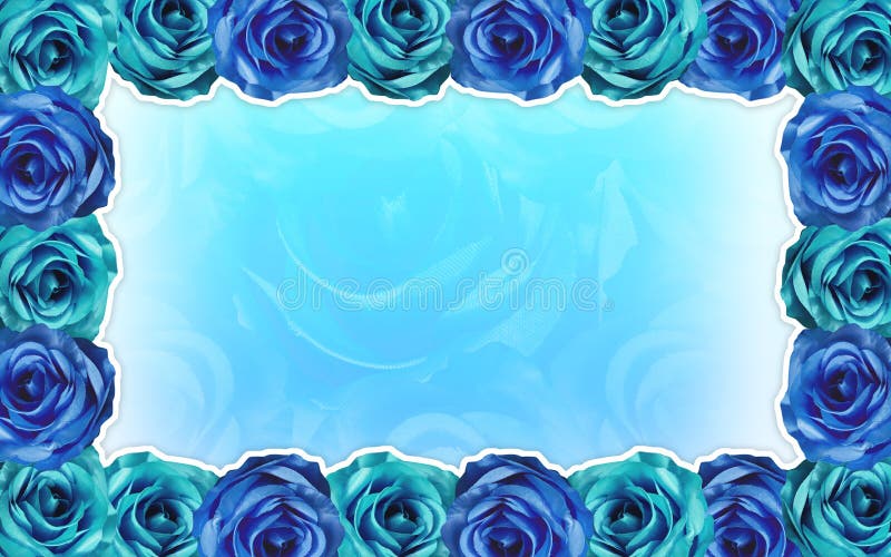 Template Blue and Sky Blue Rose Frame on White Pattern, Blur White and ...