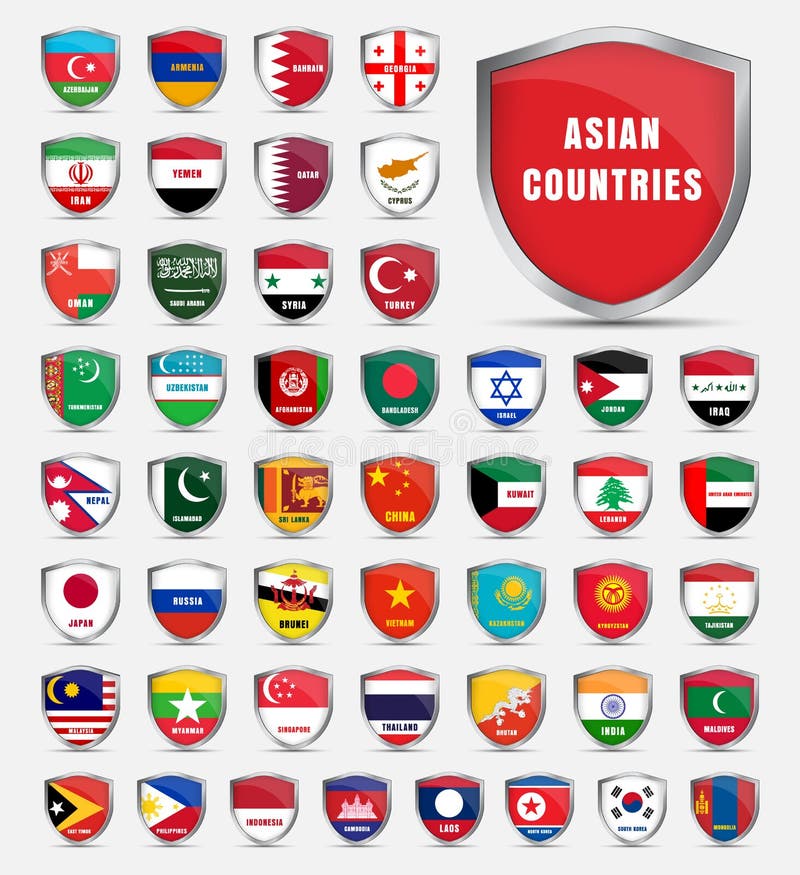 Template Boards with Flags of the Countries of Asian. Stock Vector ...