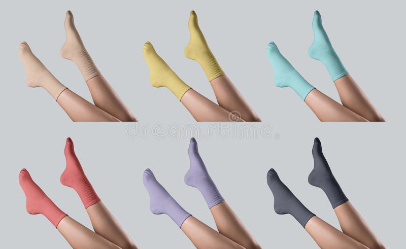 Template of Bright Long Socks on Women S Feet, Upside Down Diagonal ...