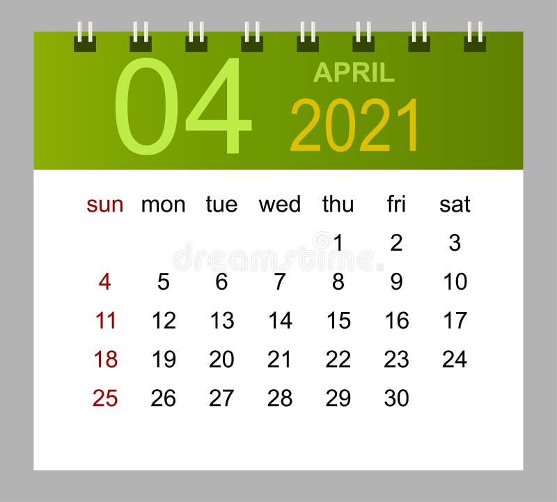 Template of Calendar for April 2021. Week Starts Sunday Stock Vector ...