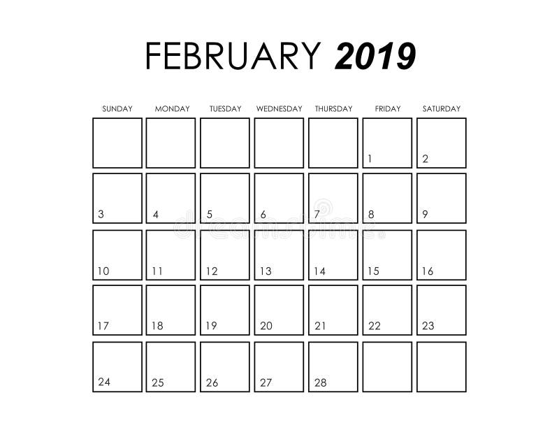 Template of Calendar for February 2019 Stock Illustration ...