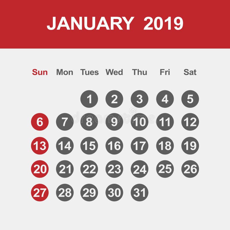 January 2019 Monthly Calendar Vector Illustration Stock Vector ...