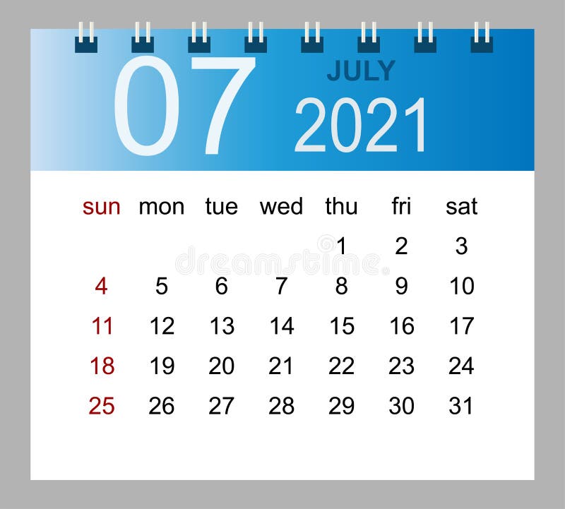 Template of Calendar for July 2021. Week Starts Sunday Stock Vector ...