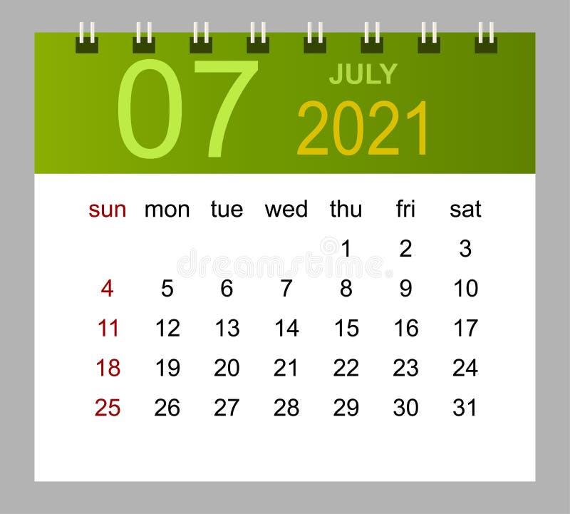 Template of Calendar for July 2021. Week Starts Sunday Stock Vector ...