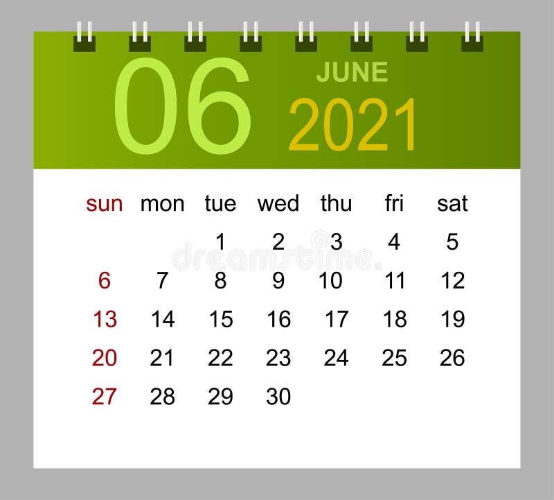 Template of Calendar for June 2021. Week Starts Sunday Stock Vector ...