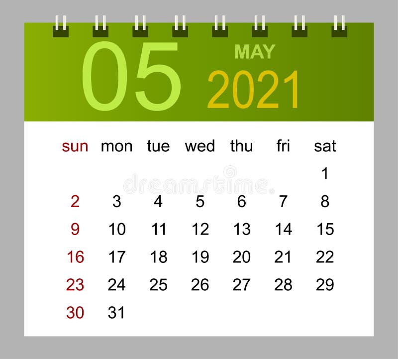 Template of Calendar for May 2021. Week Starts Sunday Stock Vector ...