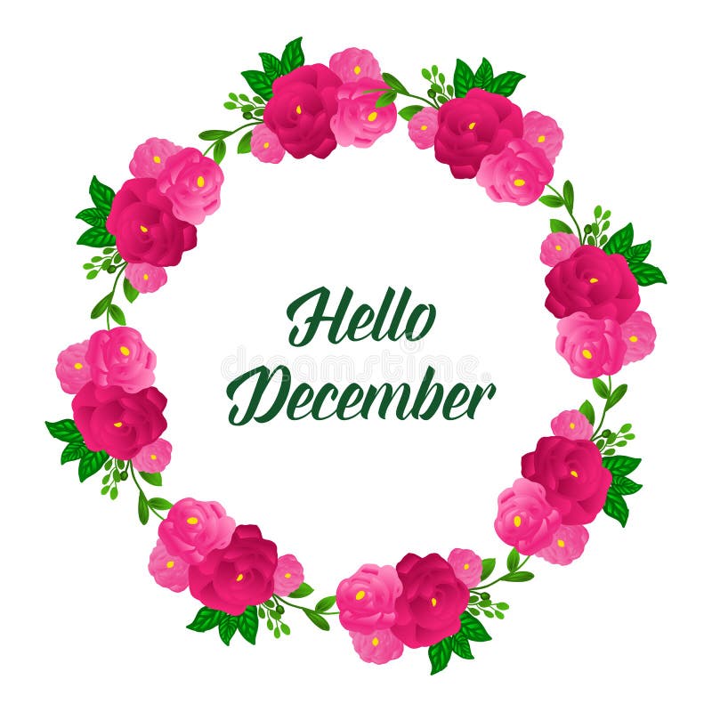 Template of Card Hello December, with Vintage Pink Rose Flower Frame ...