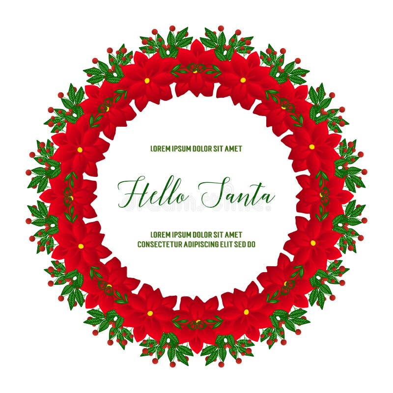 Template of Card Hello Santa, with Shape Circle of Red Wreath Frame ...
