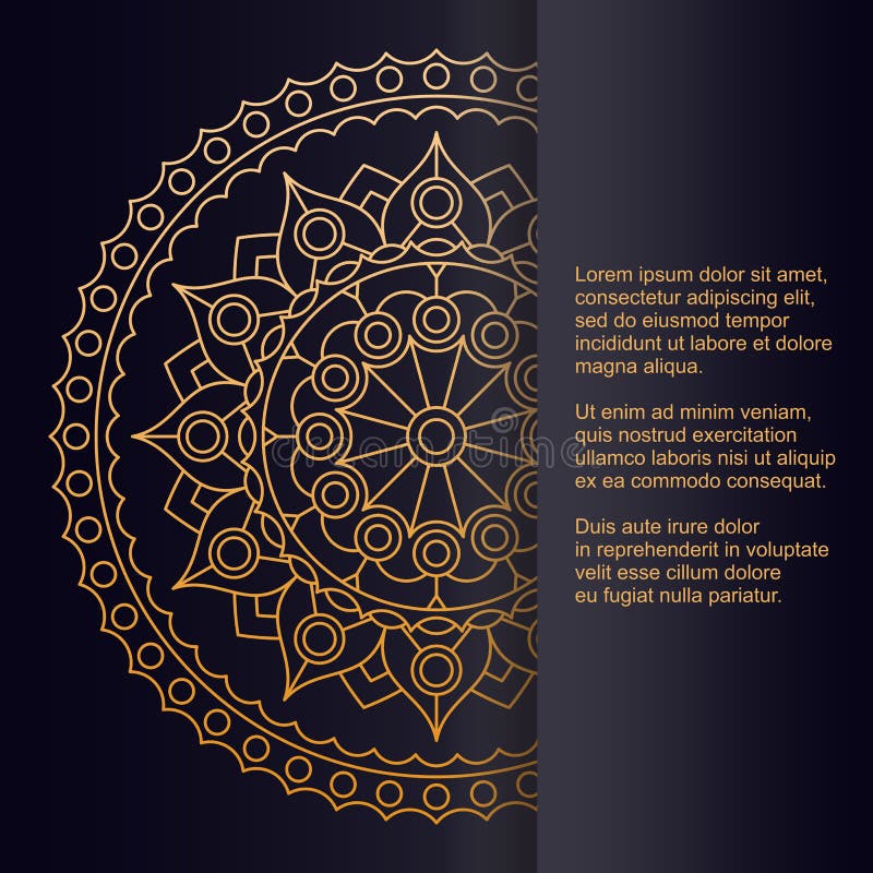 Template for Card or Invitation with Beautiful Golden Round Mandala and ...