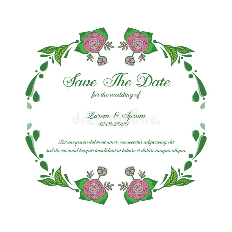 Template of Card Save the Date, with Green Leafy Flower Frame Border ...