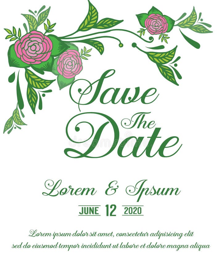 Template of Card Save the Date, with Green Leafy Flower Frame Border ...