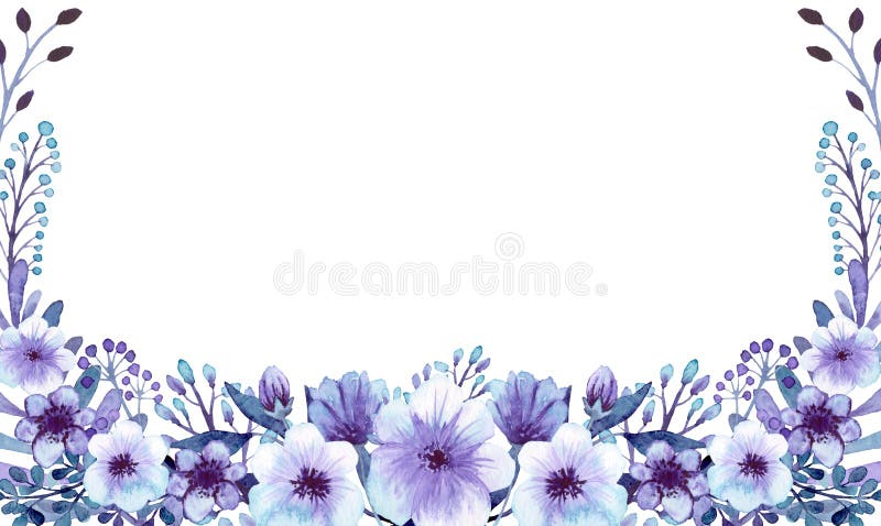 Template Card with Watercolor Blue and Violet Flowers Stock ...