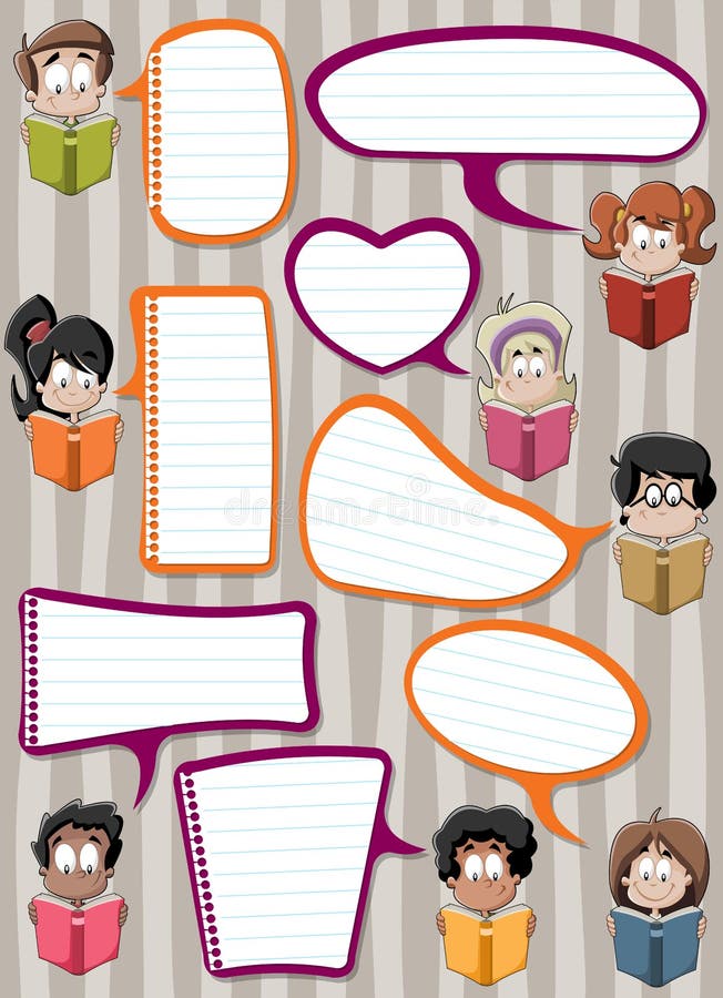 Template with Cartoon Student Children Reading Books Stock Vector ...