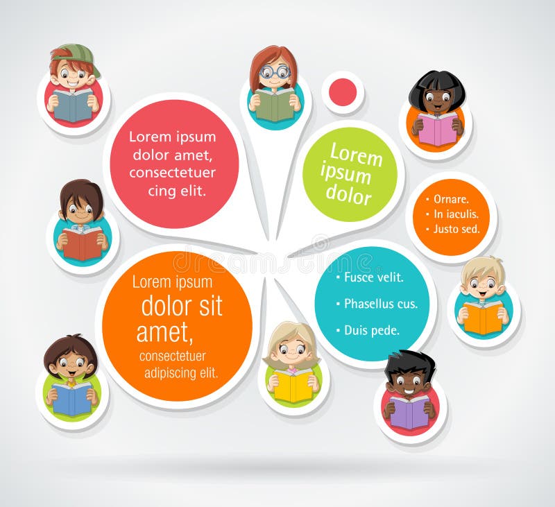 Template with Cartoon Student Children Reading Books. Stock Vector ...