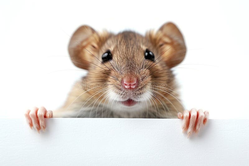 Template of Closeup Little Grey Rat Peeks Out from Under the Surface on ...