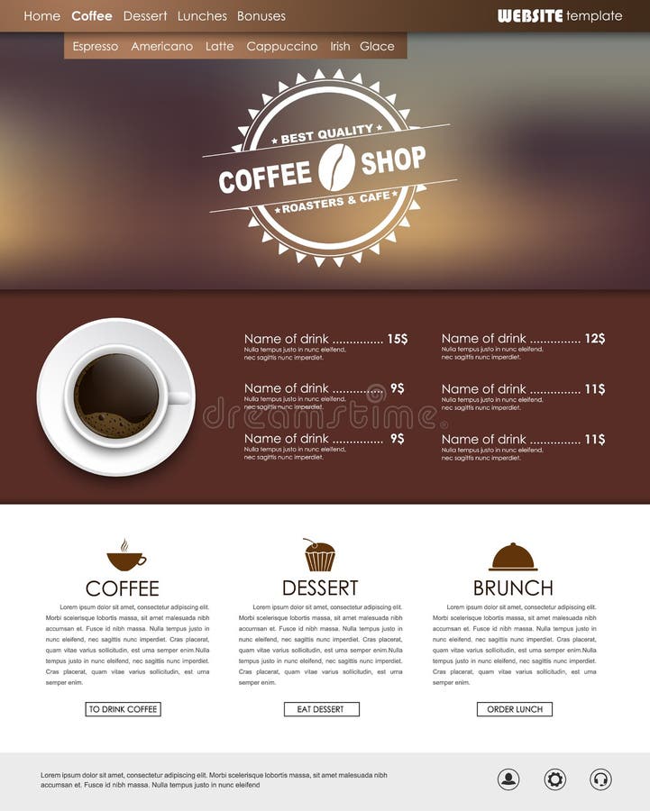 Template coffee web site stock vector. Illustration of layout - 75292398