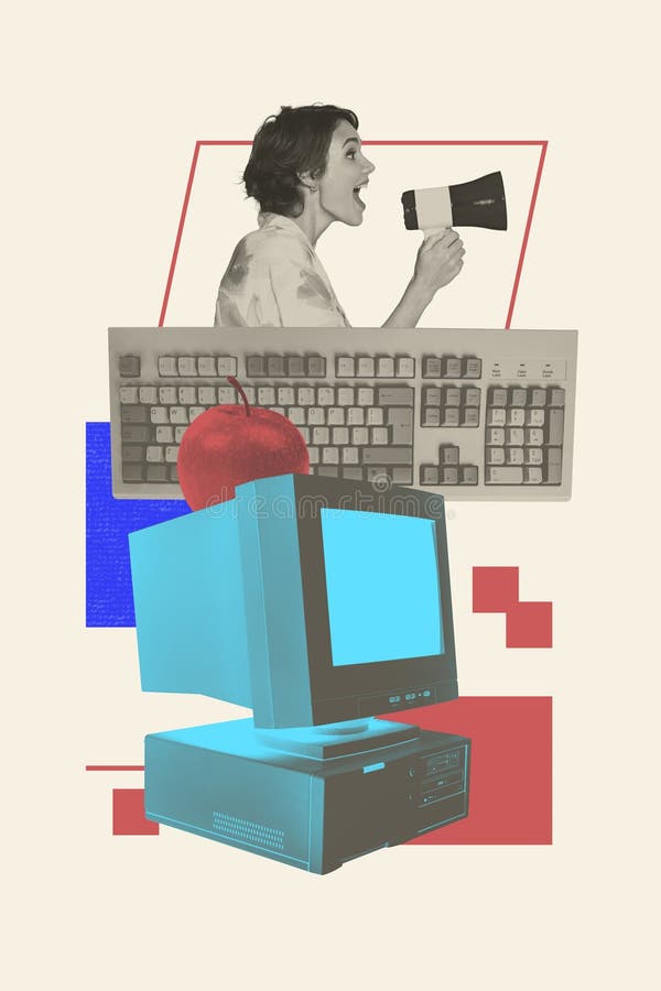 Template Collage Design Trend Artwork 3D Sketch of Computer Monitor ...