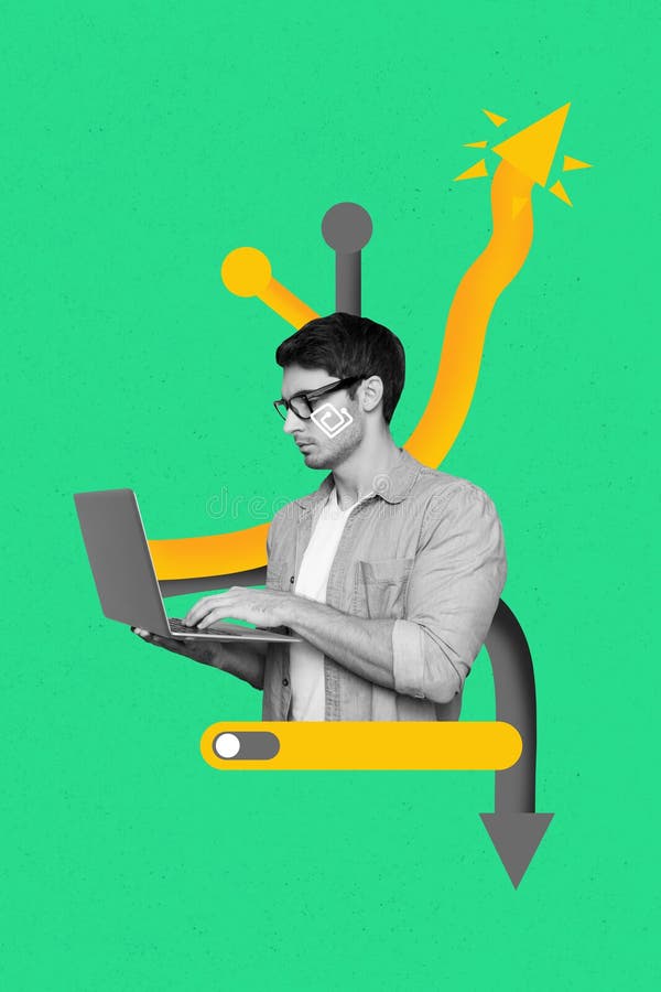 Template Collage Design Trend Artwork 3D Sketch of Young Guy Coder Type ...