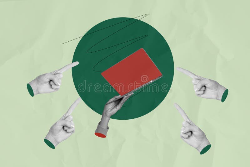 Template Collage Image of Laptop Gadget Display Holding with Finger ...