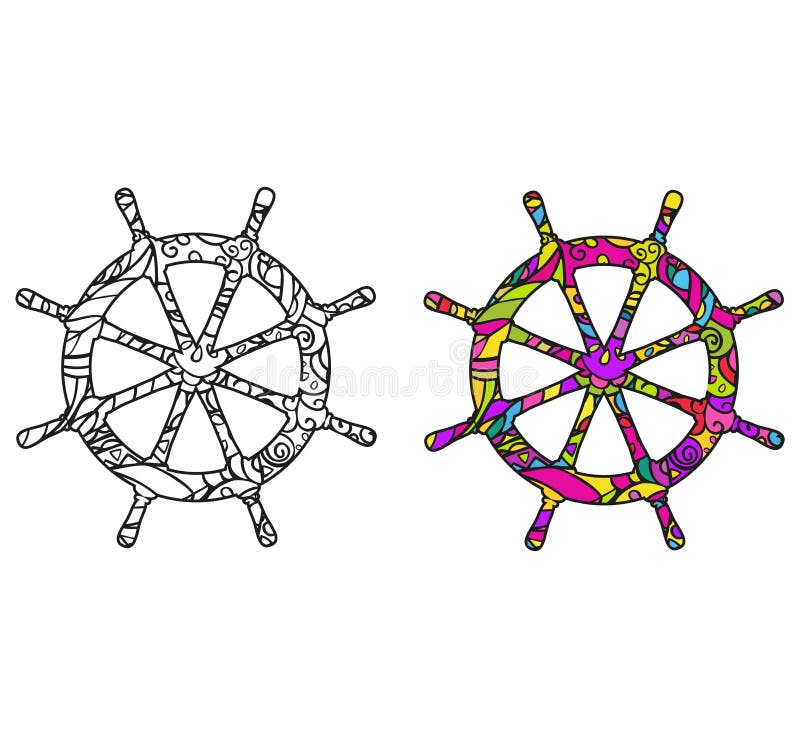Template for Coloring Book. Steering Wheel. Isolated Color and Black ...