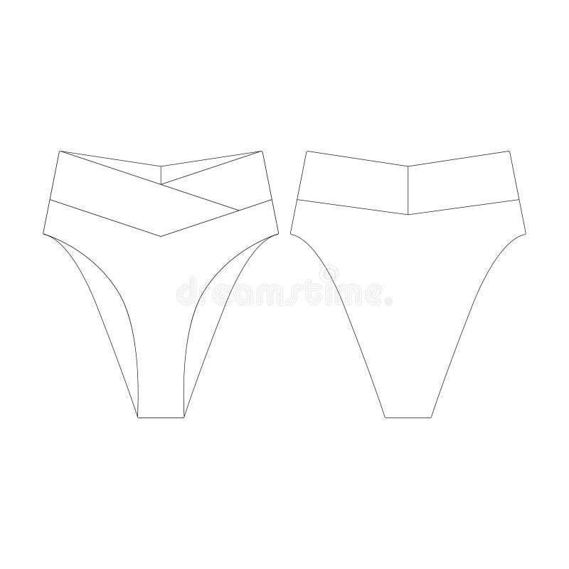 Template Crossover High Cut Bikini Bottom Vector Flat Design Outline Clothing Collection Stock