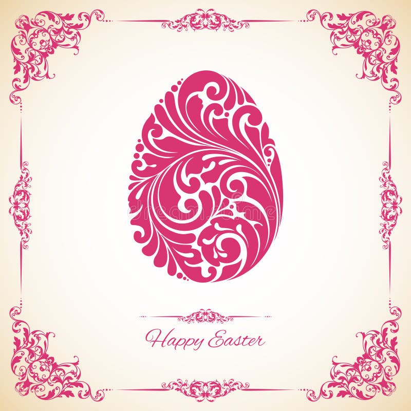 Template with Decorative Frame and Ornate Easter Egg Stock Vector ...