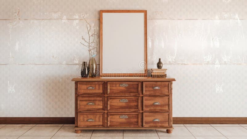 Template Design Featuring a Poster Frame on a Chest of Drawers within ...
