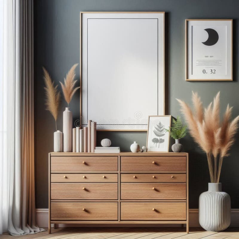 Template Design Featuring a Poster Frame on a Chest of Drawers within ...