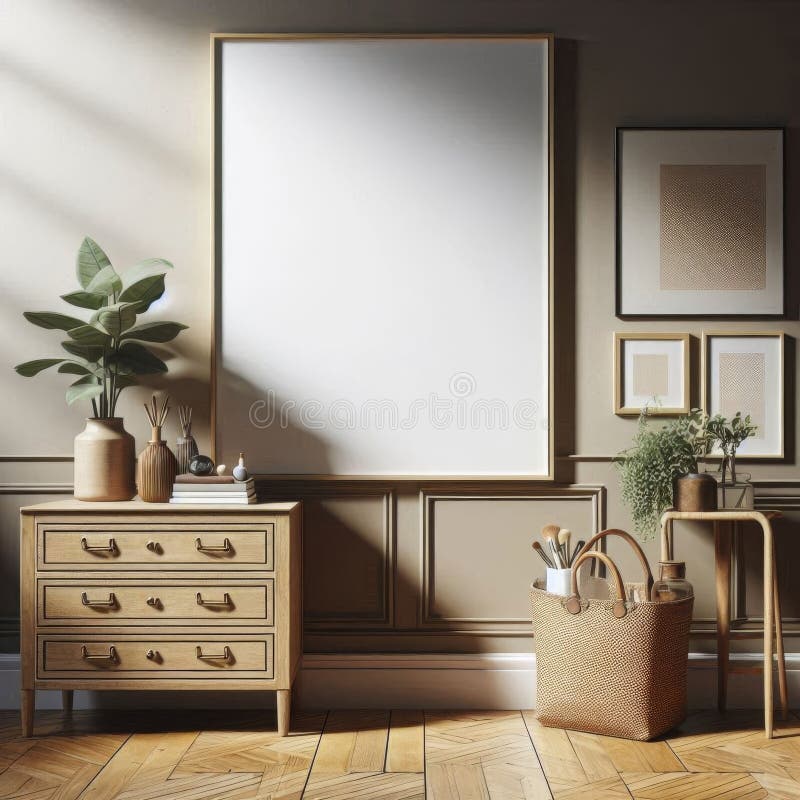 Template Design Featuring a Poster Frame on a Chest of Drawers within ...