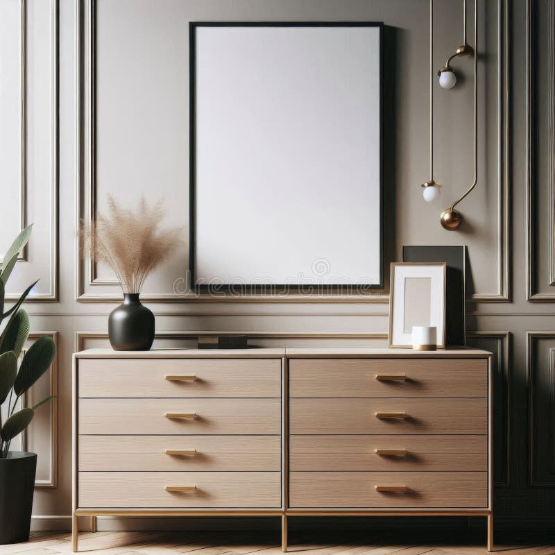 Template Design Featuring a Poster Frame on a Chest of Drawers within ...