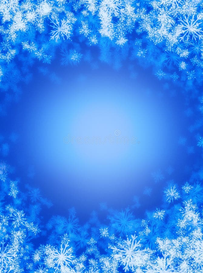 Snowflakes Border Template with Space for Text on Blue Background Stock ...