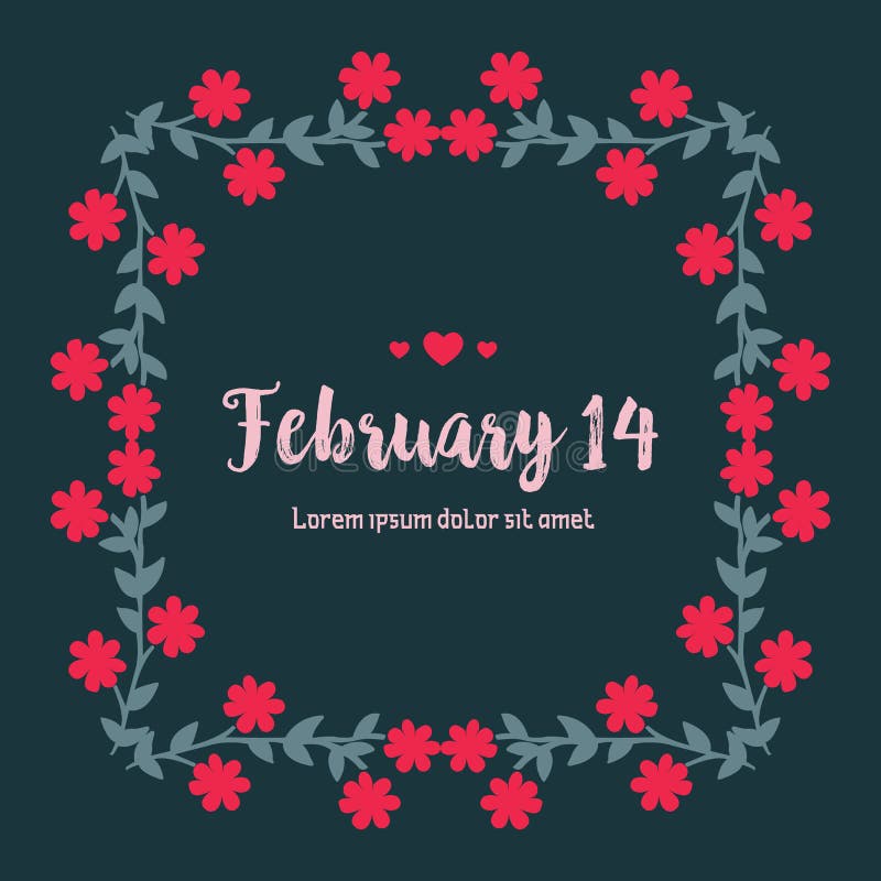 Template Design for 14 February, with Beautiful Leaf and Wreath Frame ...