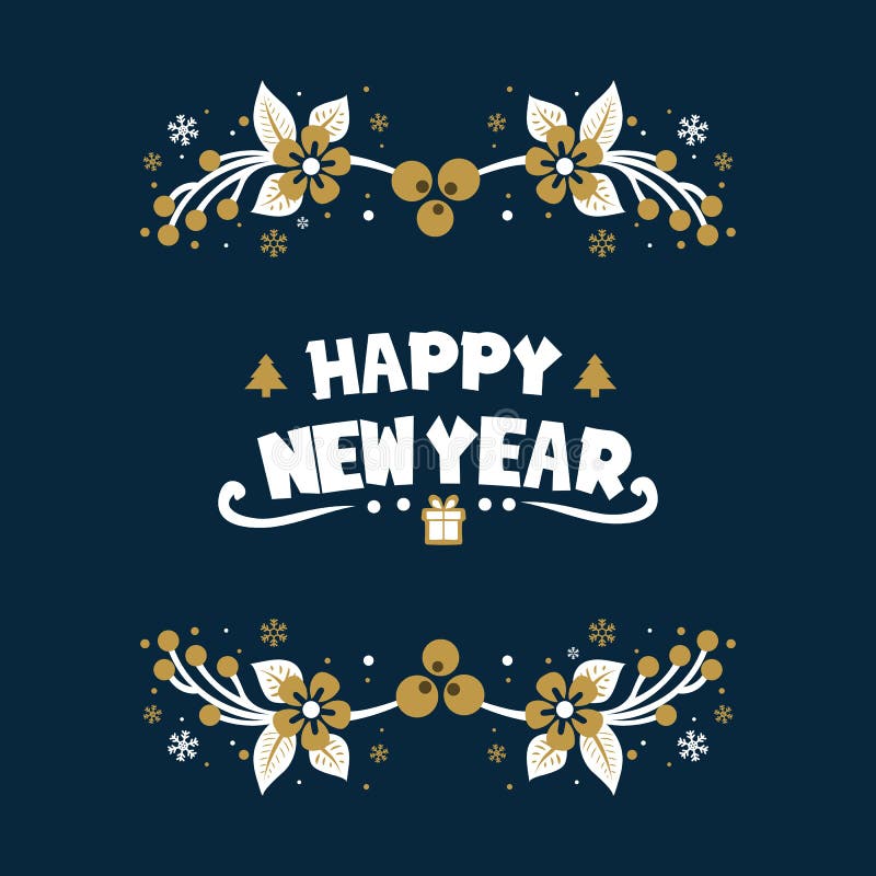 Template Design Happy New Year with Graphic Art of Leaf Flower Frame ...