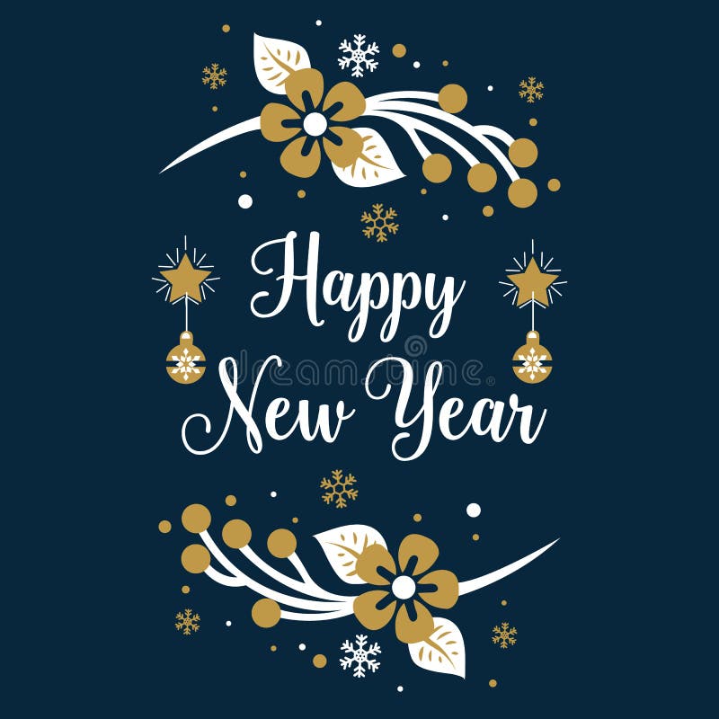 Template Design Happy New Year with Graphic Art of Leaf Flower Frame ...
