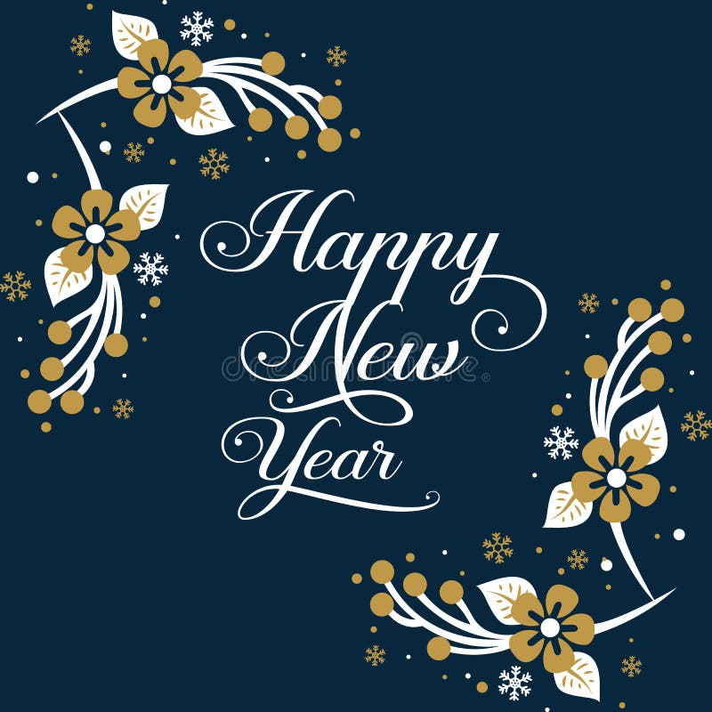 Template Design Happy New Year with Graphic Art of Leaf Flower Frame ...