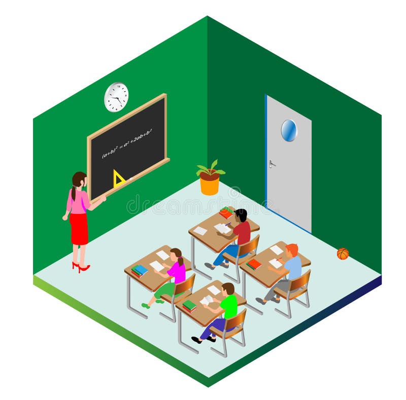 Template for Design. Schoolchildren and a Teacher are Busy Learning ...