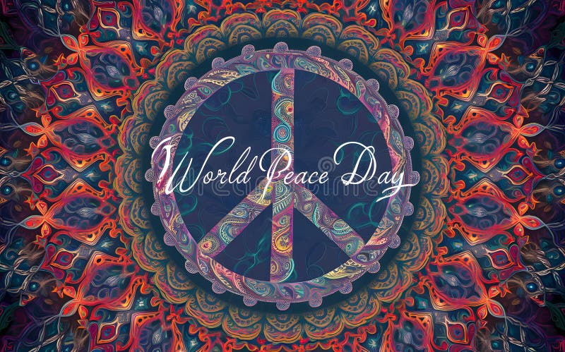 Template with a Detailed Mandala Design Centered Around a Peace Symbol ...