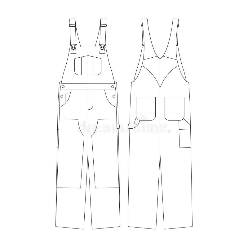 Template Double Knee Overall Vector Flat Design Outline Clothing ...