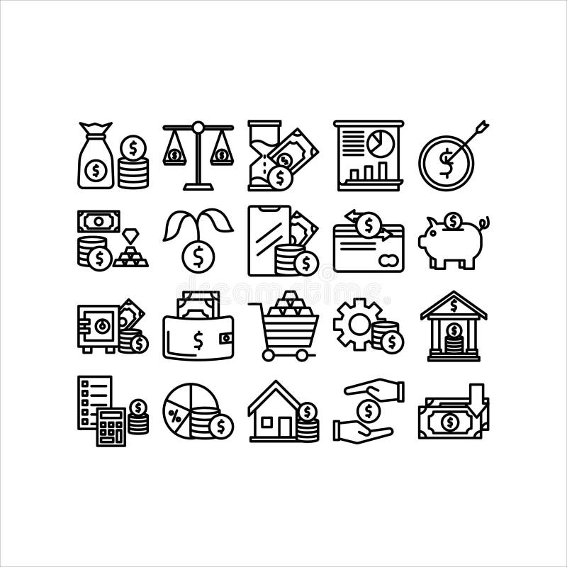 Economic Icon Set Using an Outline Style Stock Vector - Illustration of ...