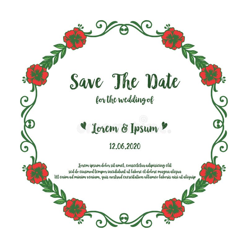 Template Elegant Save the Date, with Abstract Red Wreath Frame. Vector ...