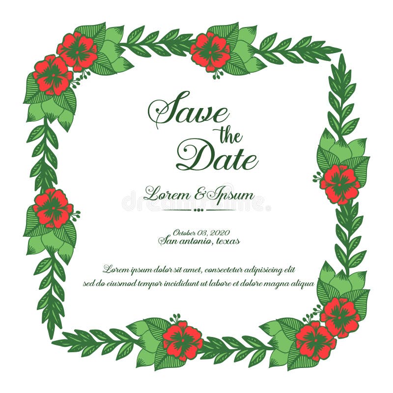 Template Elegant Save the Date, with Abstract Red Wreath Frame. Vector ...