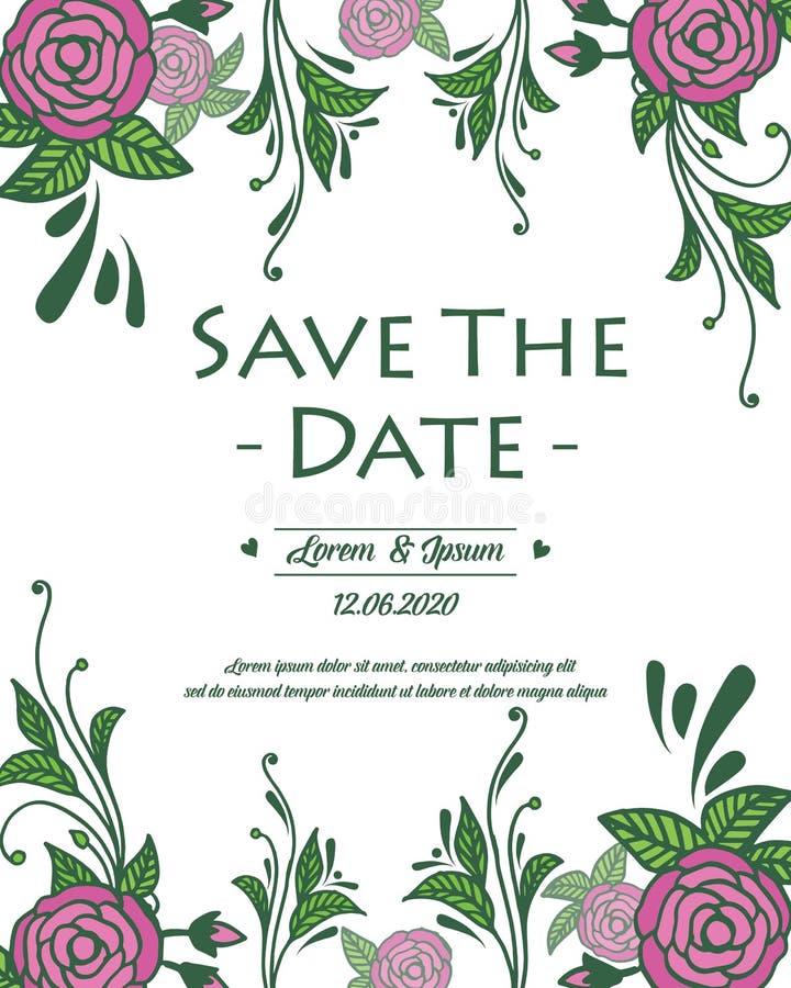 Template Elegant Save the Date, with Decoration of Pink Rose Flower ...