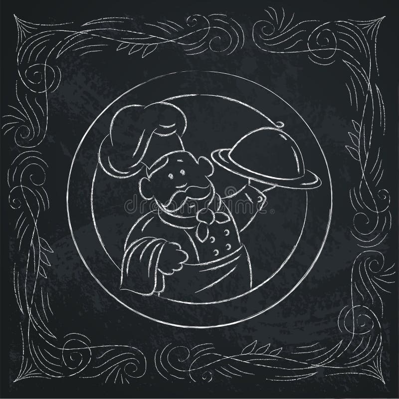 Template of the Emblem with Chief Cook Who Holds the Dish. Stock Vector ...