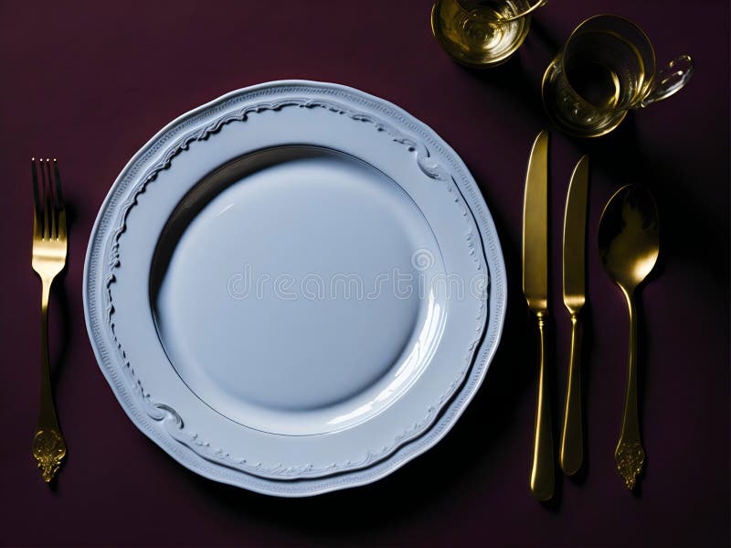 Template Empty Plate in Expensive Luxury Restaurant. Tableware Serving ...